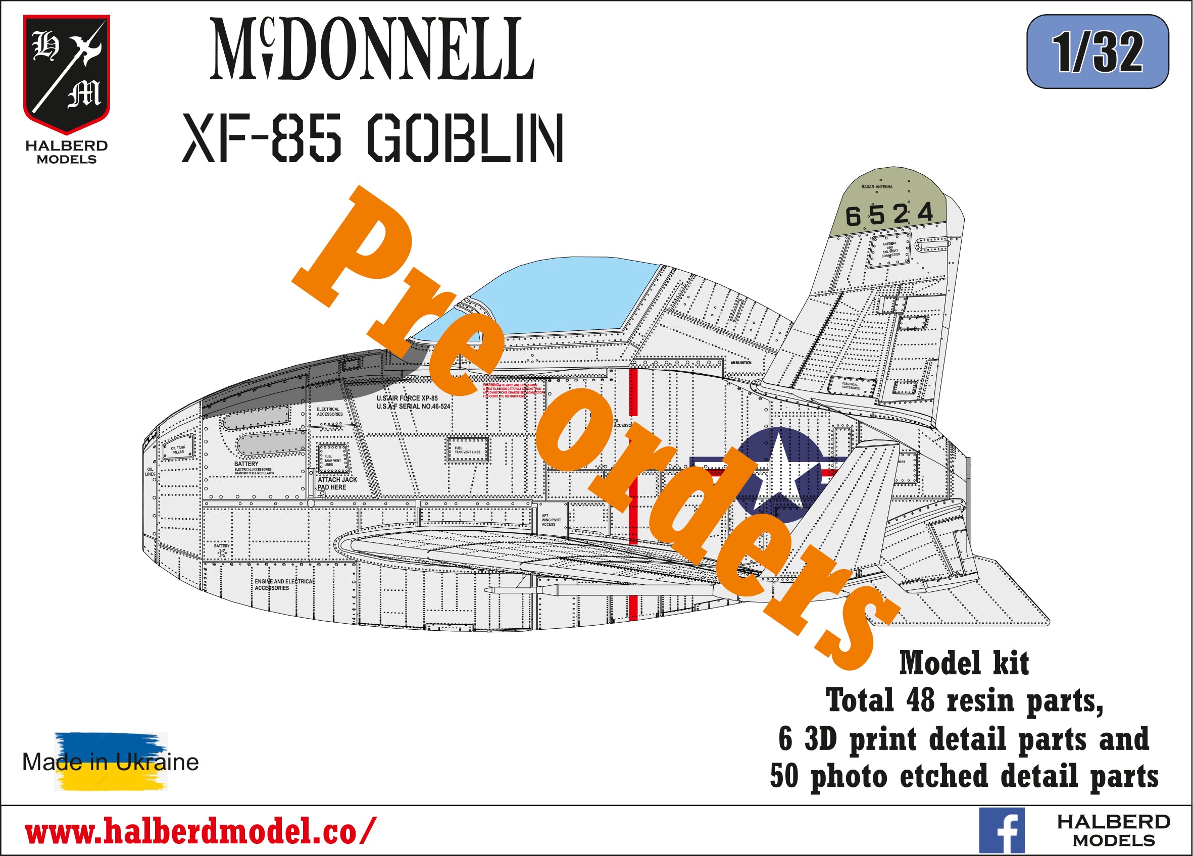 McDonnell XF-85 Goblin model kit, 1/32 scale – Halberd Models