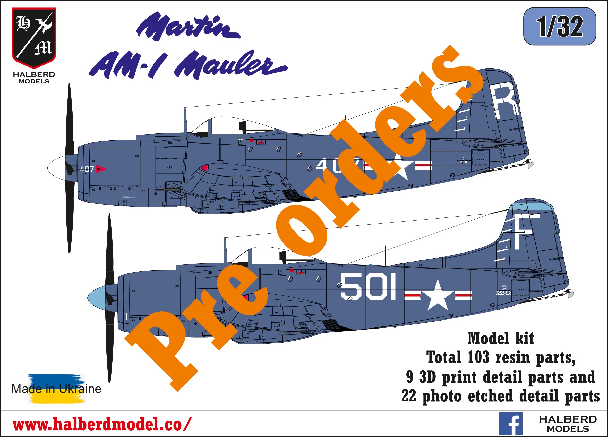 Martin AM-1 Mauler model kit, 1/32 scale – Halberd Models