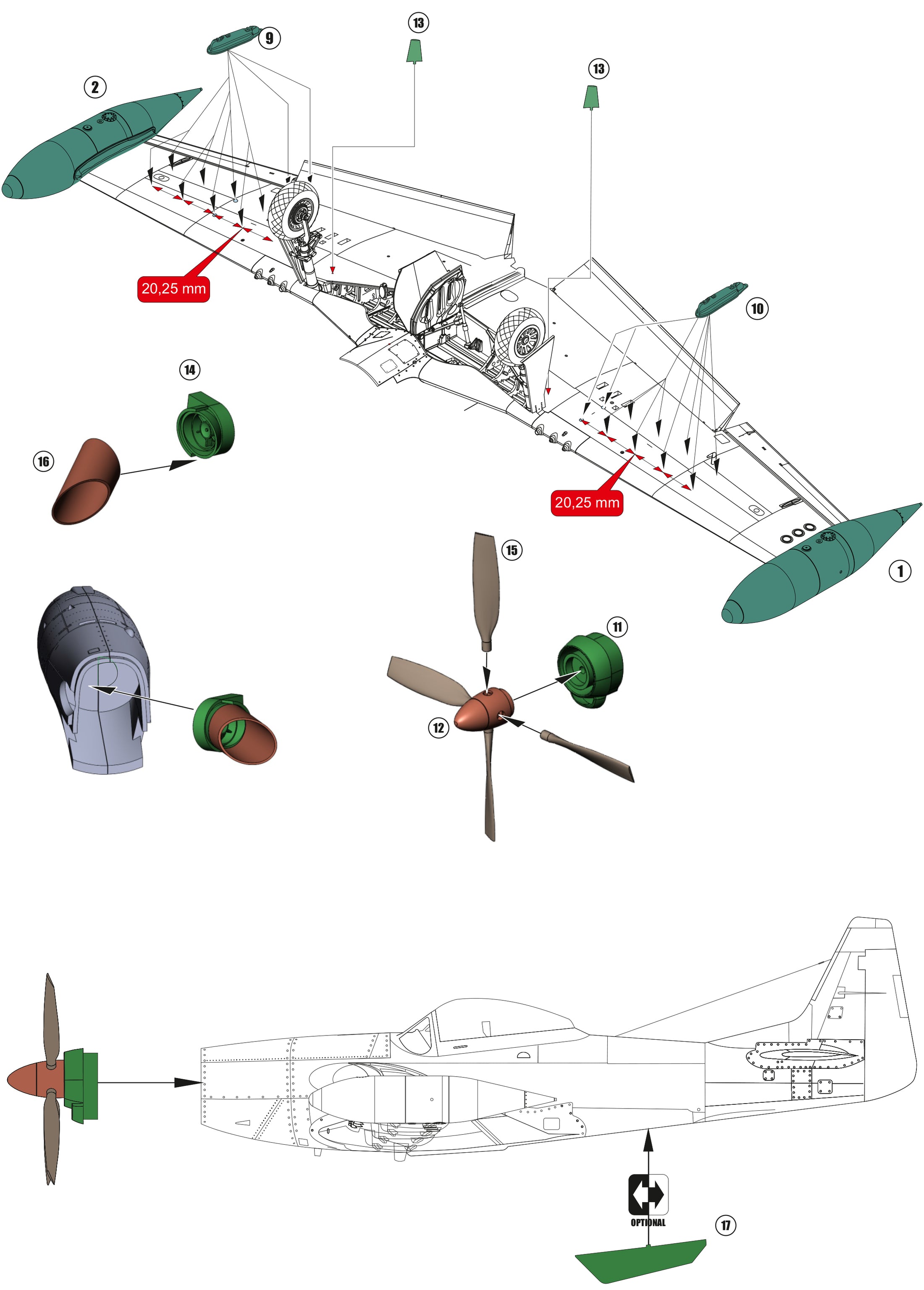 Piper Enforcer (model 1971) conversion set Revell kit P-51D-15NA "late ...