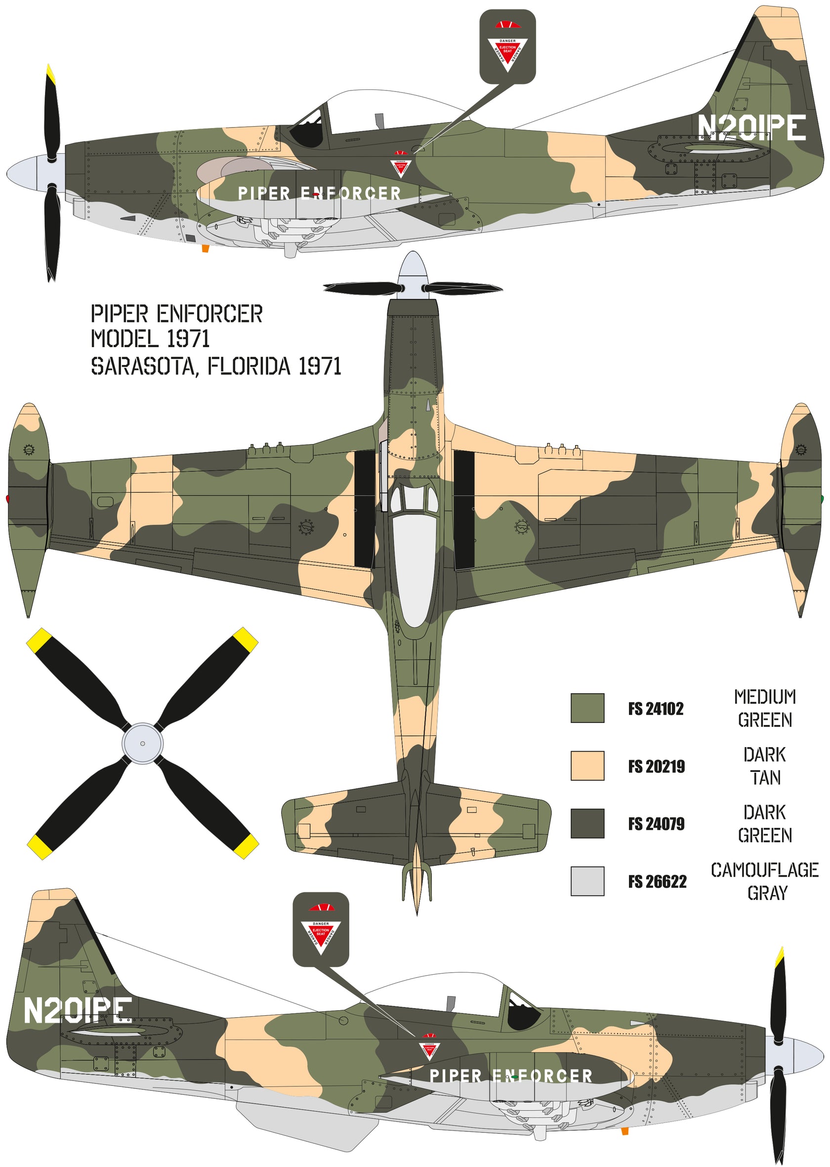 Piper Enforcer (model 1971) conversion set Revell kit P-51D-15NA "late ...