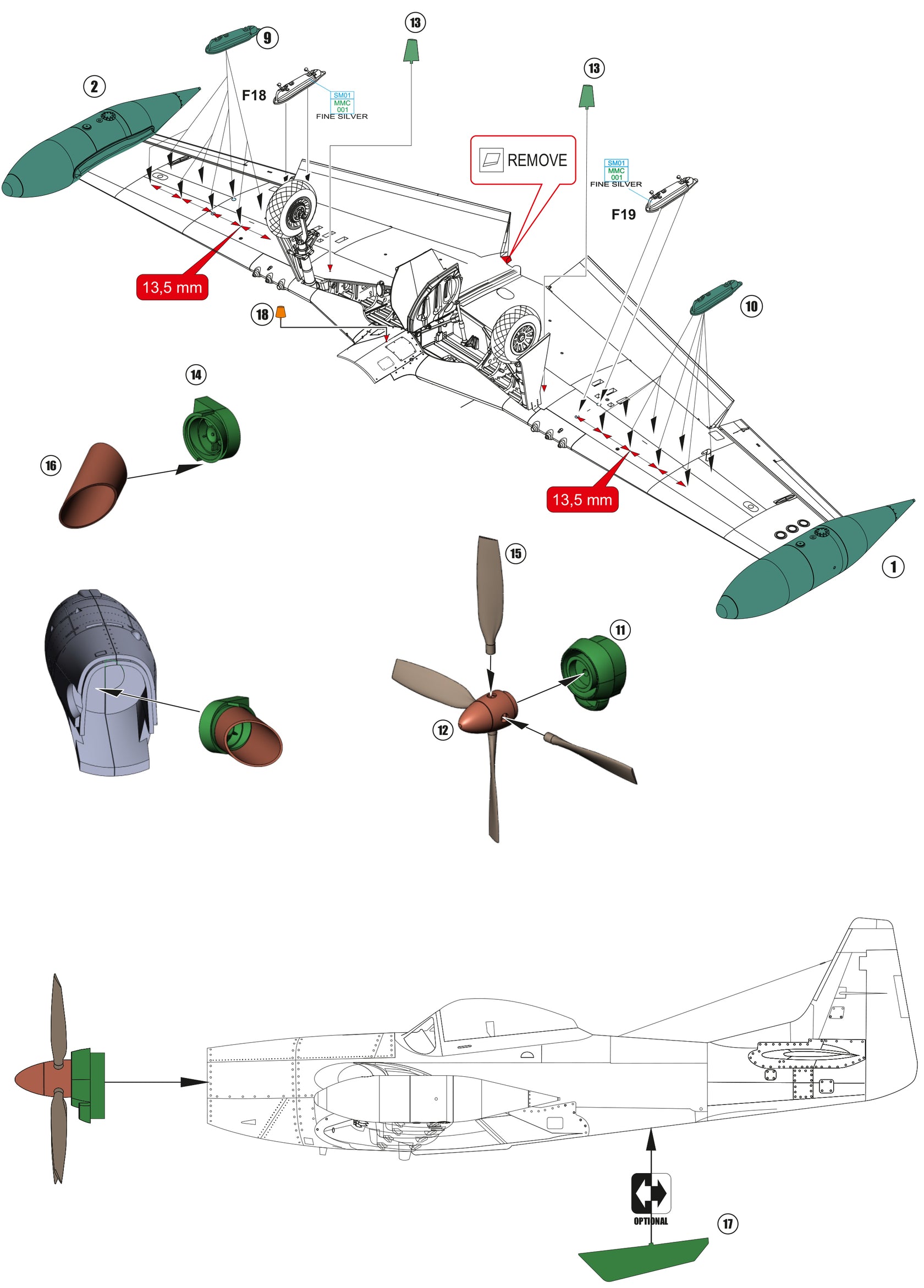 Piper Enforcer (model 1971) conversion set for Eduard kit P-51D 1/48 s ...