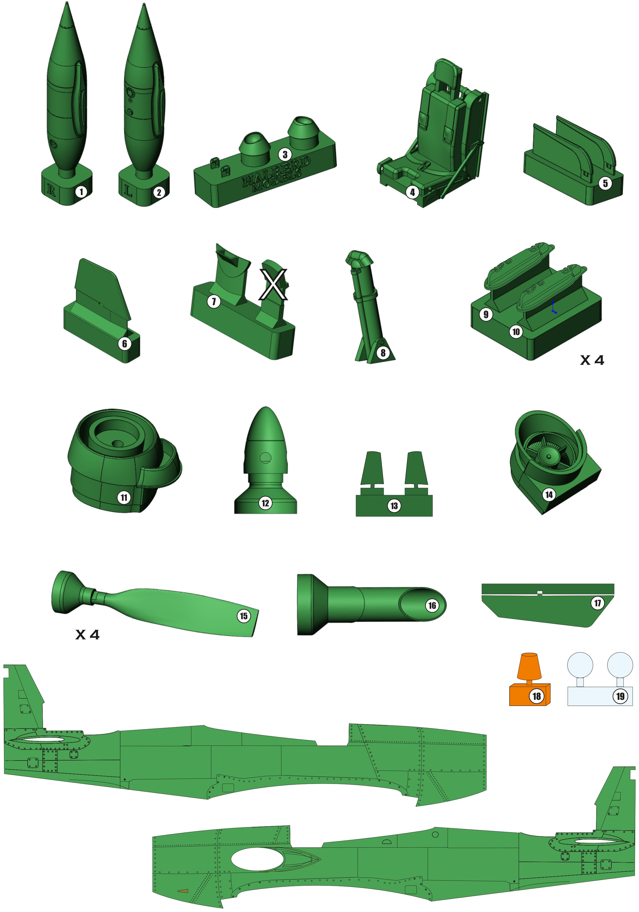 Piper Enforcer (model 1971) conversion set for Eduard kit P-51D 1/48 s ...